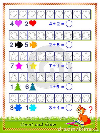 Math Education For Children. Solve Examples And Paint The Objects In ...