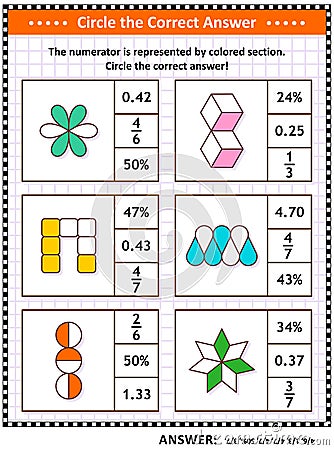 Math Skills Training Puzzle or Worksheet with Visual Fractions Stock ...