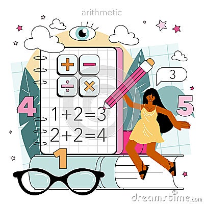 Math School Subject. Students Studying Arithmetics, Algebra And ...