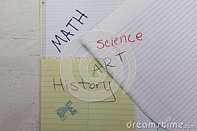 Math Science Art History PE Art Written On Assorted Note Book Paper ...