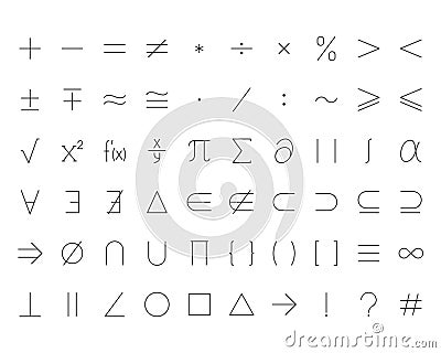 Math Symbols Flat Line Icons Set. Mathematical Operations Plus Minus ...