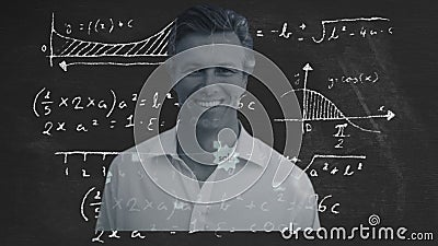Mathematical Equations and Diagrams Against Portrait of Smiling Man ...