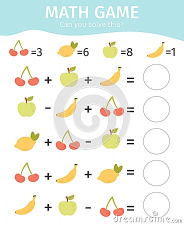 Mathematical Kids Game. Children Educational Addition And Subtraction ...
