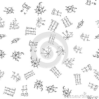 Mathematical, Scientific Formulas And Expressions. Educational, Vector Seamless Pattern. Hand ...