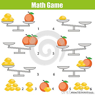 Mathematics Educational Game For Children. Balance The Scale Vector ...