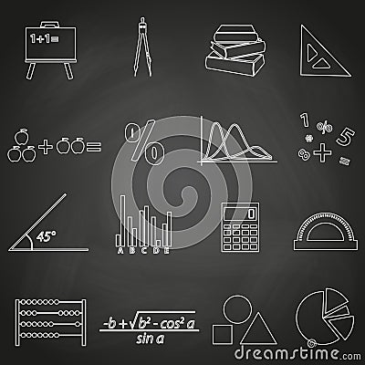 Mathematics Outline Icons Set On Blackboard Eps10 Stock Vector - Image ...