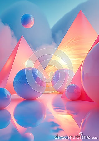 Matte Pyramids And Spheres With Subtle Texture, Arranged In A ...