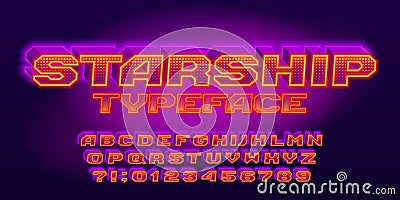 Starship Alphabet Font. 3D Glowing Letters And Numbers. Vector ...