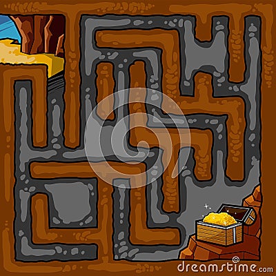 Cartoon Maze Game Education For Kids Reach The Crate With The Treasure ...