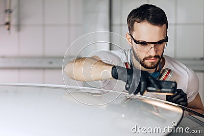 Measurements Of Painting Thickness. Mechanic Measuring The Paint ...