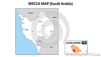 Mecca Map. Political Map Of Mecca. Mecca Map Of Saudi Arabia With White ...