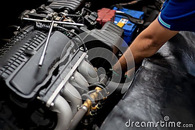 Mechanic Checking The Car Engine In Auto Repair Stock Photography ...
