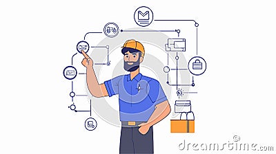 Professional Mechanic Pointing At ERP Flowchart With Icons Cartoon ...