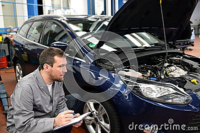 Mechanic In A Workshop Checks And Inspects A Vehicle For Defects ...