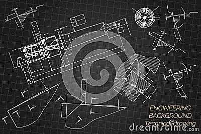 Mechanical Engineering Drawings On Black Background. Tap Tools, Borer ...