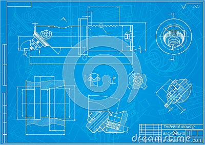Mechanical Engineering Drawings On Blue Background. Boring Bar With ...
