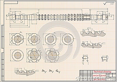 Mechanical Engineering Drawings On Blue Background. Broach. Technical ...