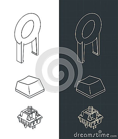 Mechanical Keyboard Switche Keycap And Key Puller Isometric Blueprints ...