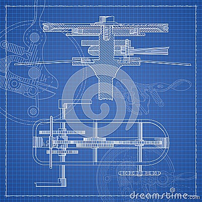 Mechanism Blueprint Stylized Draft. Vector Illustration | CartoonDealer ...
