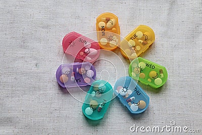 Medication For Daily And Weekly Use In Labelled Boxes.chemist Doctors ...