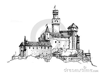 Medieval Castle. Hand Drawing Sketch. Illustration Jpg Stock ...