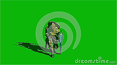 Medieval Knight Fighting with Swords and Shield Isolated on Green ...