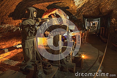 Medieval Miner At Work In The Wieliczka, Poland. Editorial Image ...