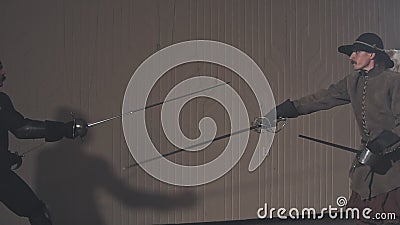 Medieval Warriors are Fighting during Sword Battle Indoors in Slow ...