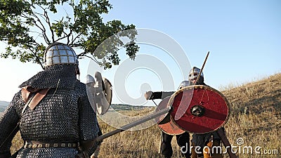 Medieval Warriors of Vikings are Fighting during Attack. Close-up Stock ...