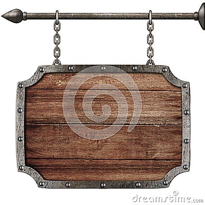 Medieval Wood Sign Hanging On Chains Isolated Royalty Free Stock Image ...