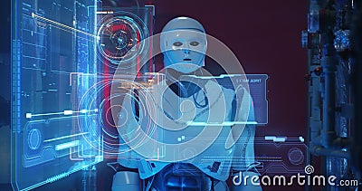 Robot Examining Holographic Display Stock Video - Video of ...