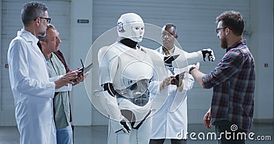 Scientists Testing a Humanoid Robots Hand Movement Stock Video - Video ...