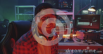 Hacker Laughing Then Glaring into Camera Stock Video - Video of ...