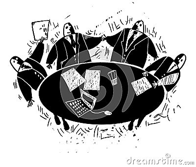Meeting Behind A Round Table Cartoon Vector | CartoonDealer.com #6665301