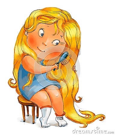 Meisje Die Verward Haar Kammen Stock Afbeelding - Afbeelding: 28192071