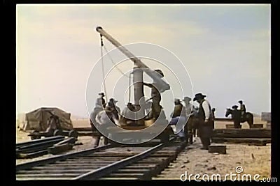 Men building railroad stock footage. Video of filmchest9 - 52839794