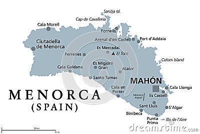Menorca, Or Minorca, Gray Political Map, With The Capital Mahon Cartoon ...