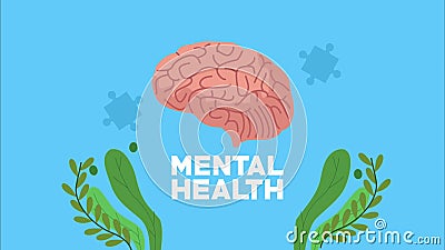 Mental Health Animation with Profile Human and Brain in Gear Stock ...