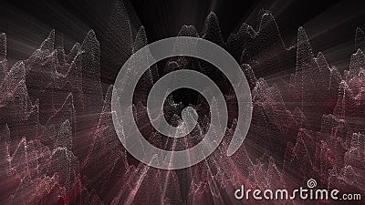 Mesh Grid of Green Particles with Light Rays Abstract Black Background ...