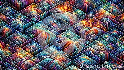 Tessellated Cosmic Nebulae: Glowing Fractal Grid In Surreal Art ...