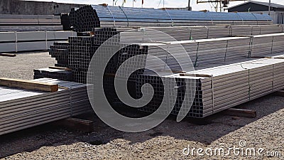 Metal Pipes Made of Rectangular Profile in a Commercial Warehouse Stock ...