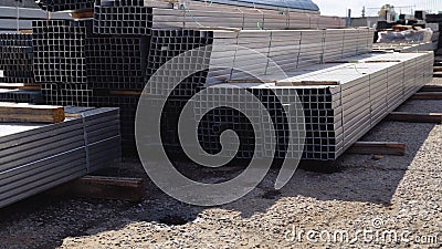 Metal Pipes Made of Rectangular Profile in a Commercial Warehouse Stock ...