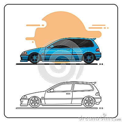 Jdm Metalic Blue Car Side View Cartoon Vector | CartoonDealer.com ...