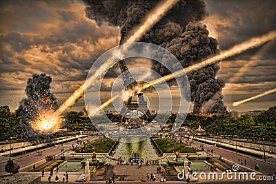 Meteorite Shower Over Paris Eiffel Tower Stock Photography - Image ...