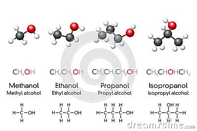 Methanol, Ethanol, Propanol And Isopropanol, Molecular Models And ...