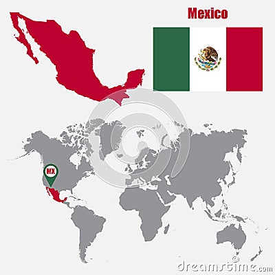 Mexico Map On A World Map With Flag And Map Pointer. Vector ...