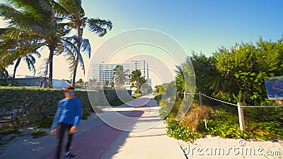 Miami Beach Atlantic Way Boardwalk Pedestrian Pathway Stock Video ...