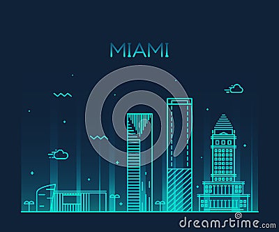 Miami Skyline Trendy Vector Illustration Linear | CartoonDealer.com ...