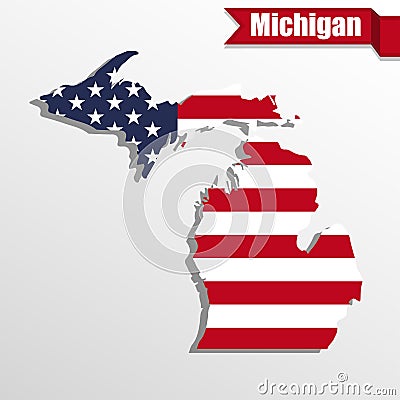 Michigan State Map With US Flag Inside And Ribbon Vector Illustration ...