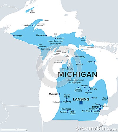 Michigan, U.S. State, Political Map Vector Illustration | CartoonDealer ...